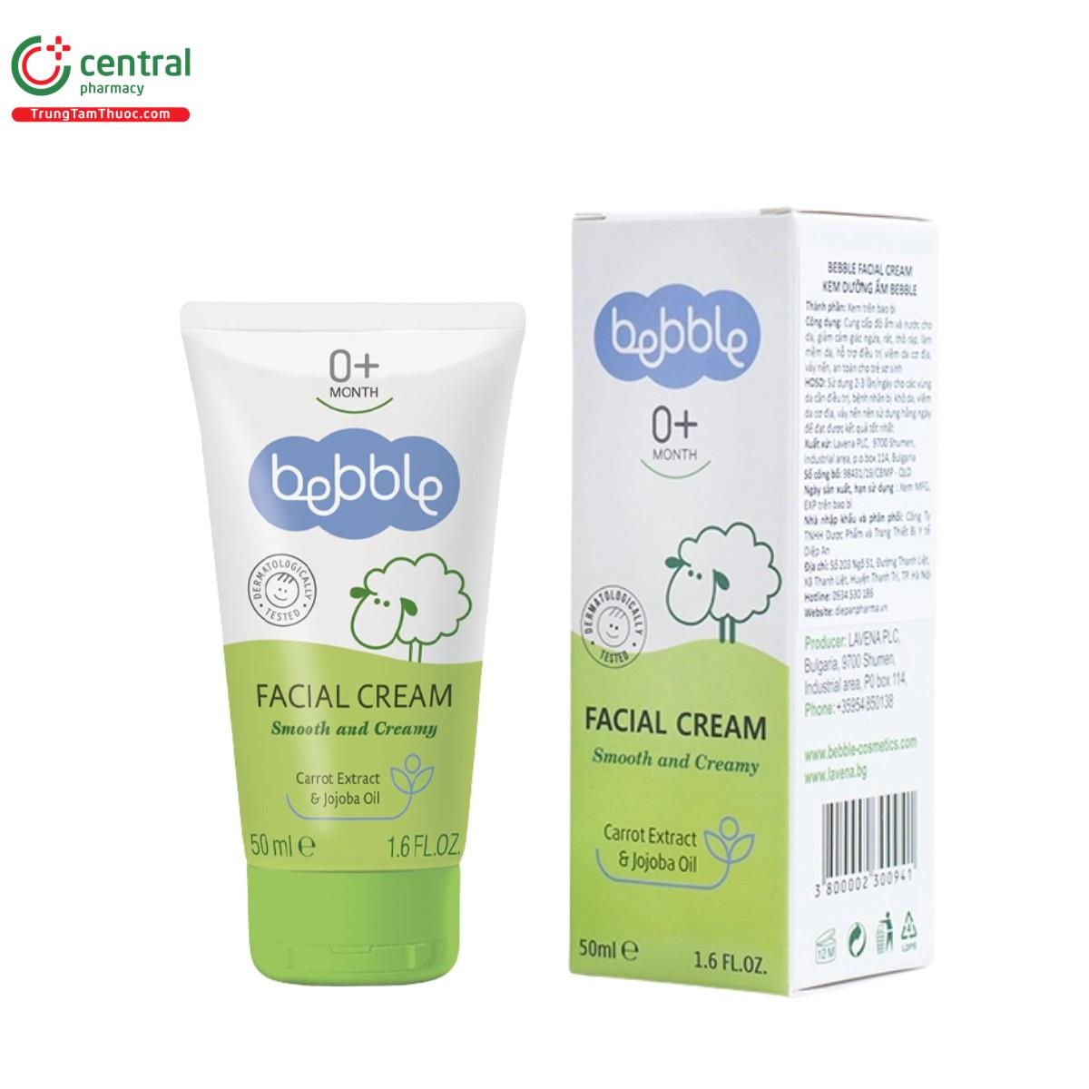 Kem dưỡng ẩm Bebble Facial Cream - Làm mềm da, an toàn cho bé sơ sinh