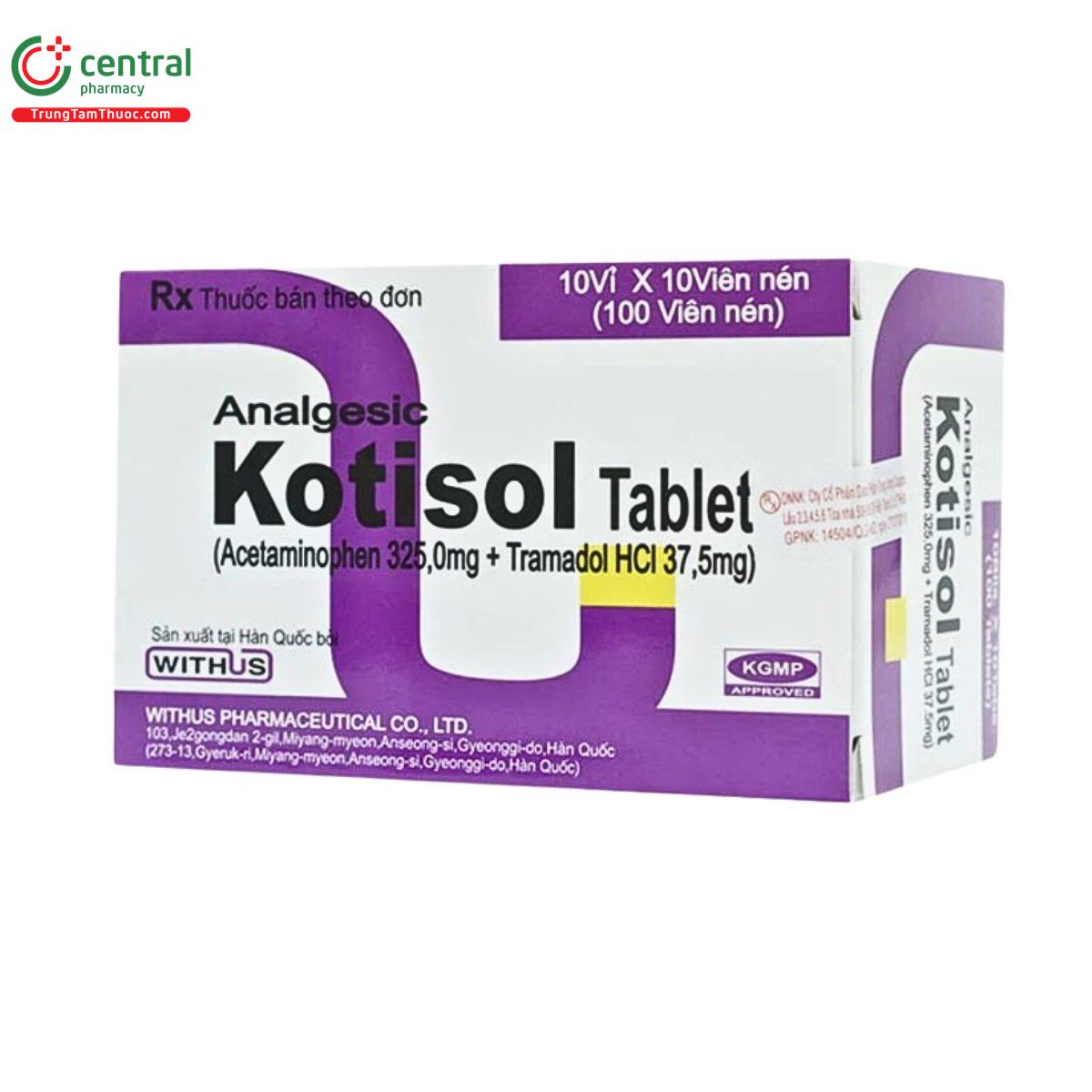 Thuốc Kotisol Tablet (Acetaminophen, Tramadol) giảm đau trung bình đến nặng