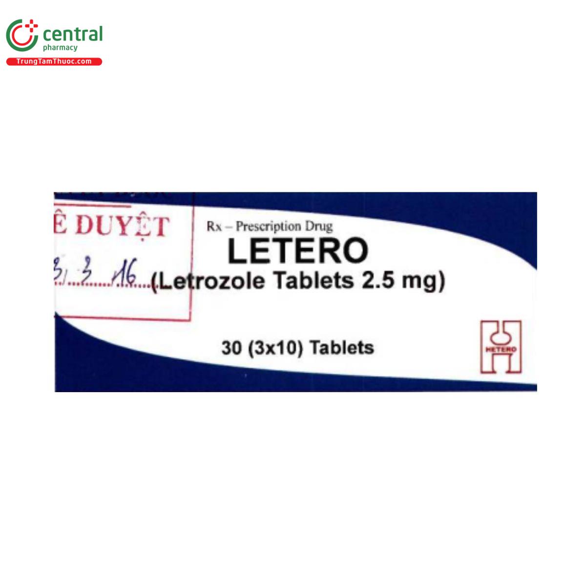 Thuốc Letero 2,5mg điều trị hỗ trợ bệnh ung thư vú giai đoạn sớm