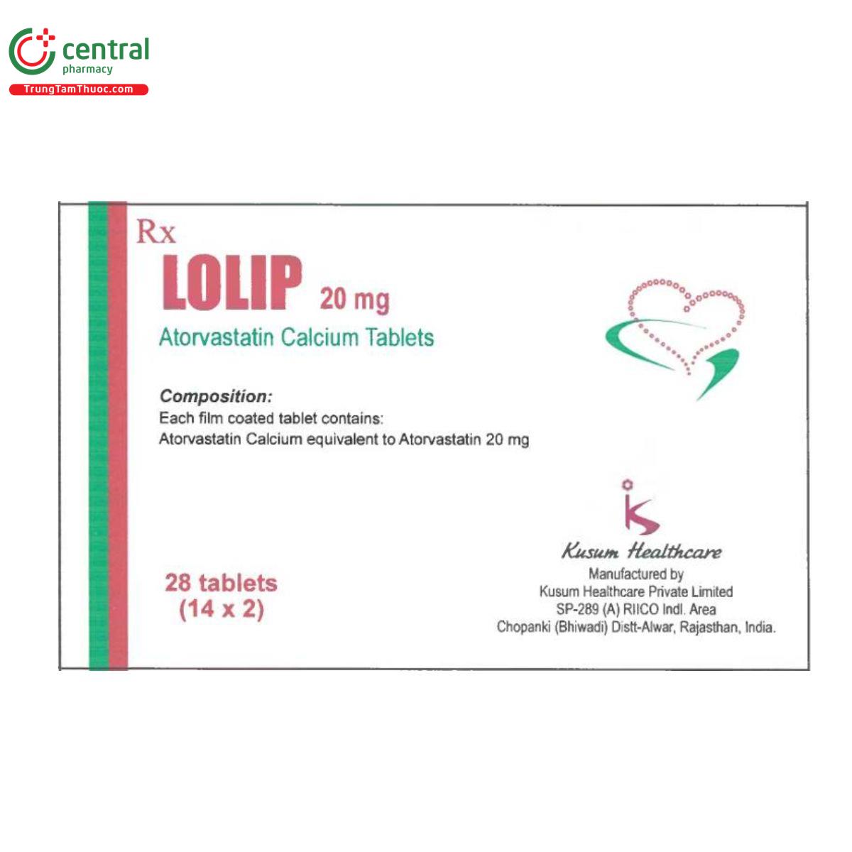 Thuốc Lolip Tablets 20mg điều trị tăng cholesterol, triglycerid trong máu