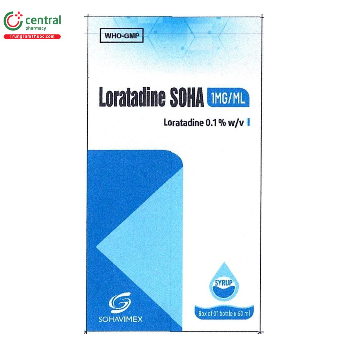 Thuốc Loratadine Soha 1mg/ml điều trị biểu hiện viêm mũi dị ứng, mày đay