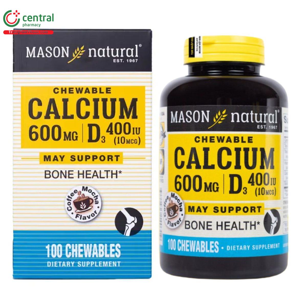 Thuốc Mason Natural Chewable Calcium 600Mg + D3 -Giúp chắc khỏe xương