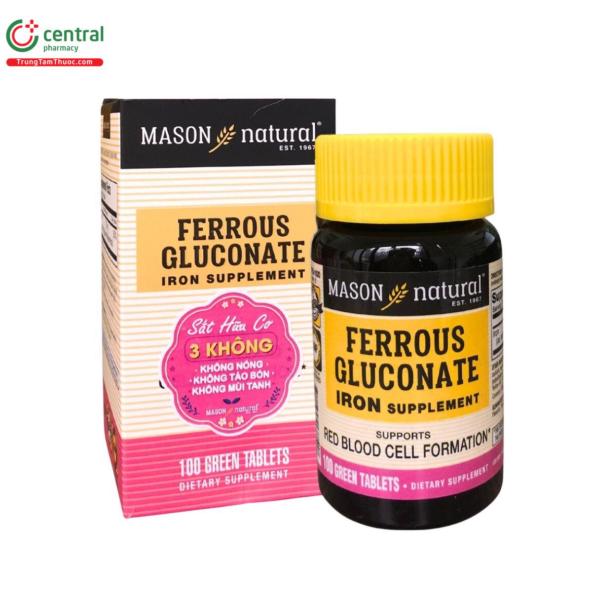 Thuốc sắt cho bà bầu Mason Natural Ferrous Gluconate - bổ sung Sắt hữu cơ