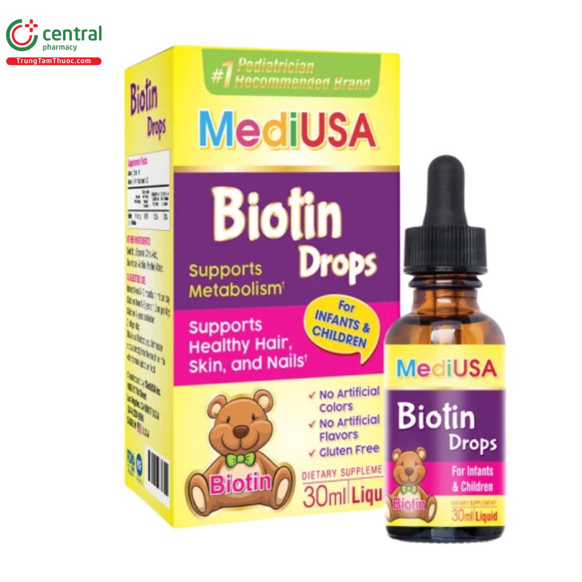 Thuốc MediUSA Biotin Drops giúp nuôi dưỡng da, tóc, móng trẻ khỏe