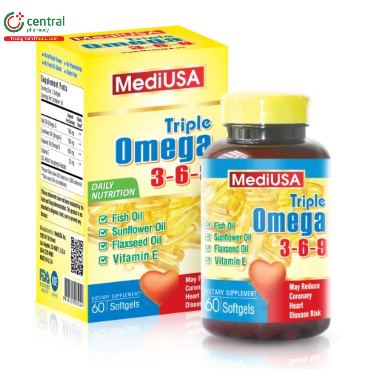 MediUSA Triple Omega 3-6-9 hỗ trợ tăng cường sức khỏe tim mạch, não bộ