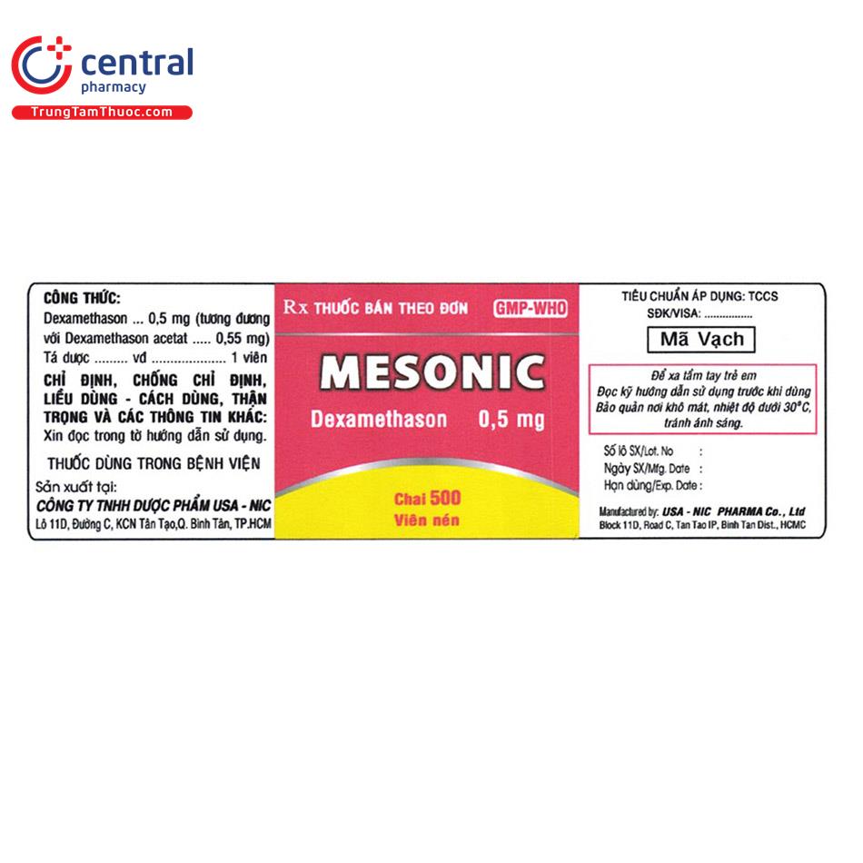 Thuốc Mesonic lọ 500 viên điều trị dị ứng nặng, hen, viêm thanh quản