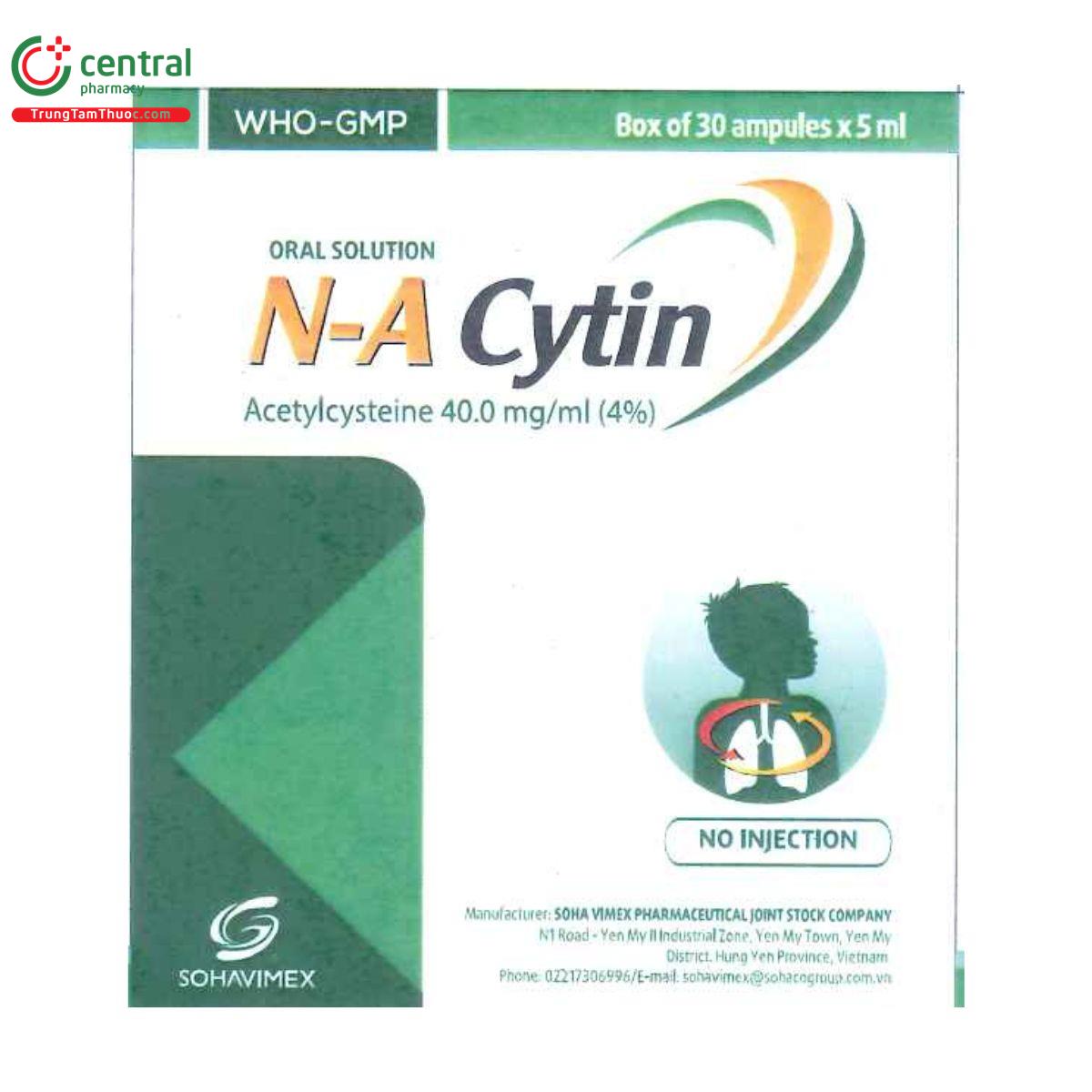 Thuốc N-A Cytin 40mg hỗ trợ tiêu nhầy trong bệnh nhiễm trùng trên hô hấp