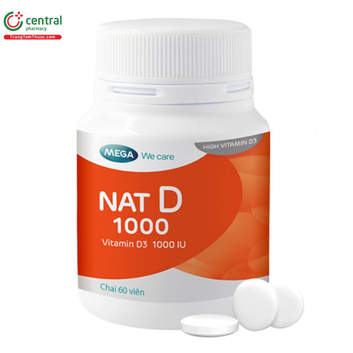 Thuốc NAT D 1000 bổ sung vitamin D3, ngăn ngừa tình trạng loãng xương
