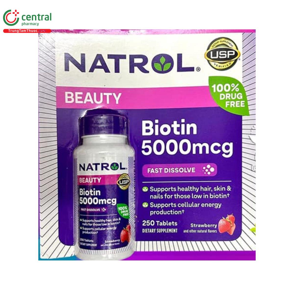 Natrol Biotin Beauty 5000mcg Extra Strength làm đẹp da, chắc khỏe tóc