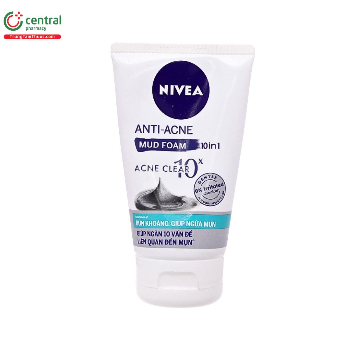 Sữa rửa mặt Nivea Anti-Acne Mud Foam 10 in 1 giúp làm sạch, ngừa mụn