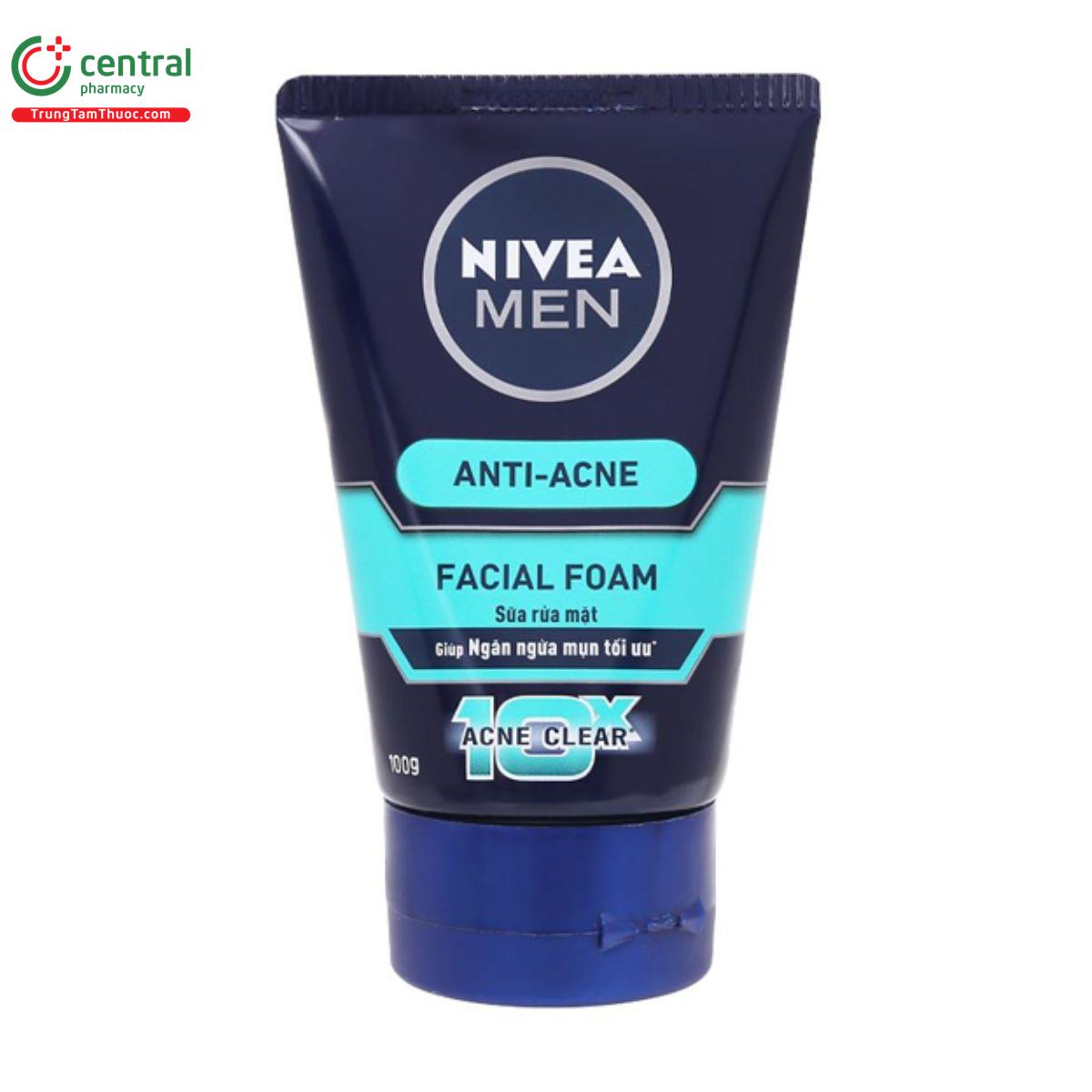 Nivea Men Anti-Acne Facial Foam tuýp 100g giúp ngăn ngừa mụn