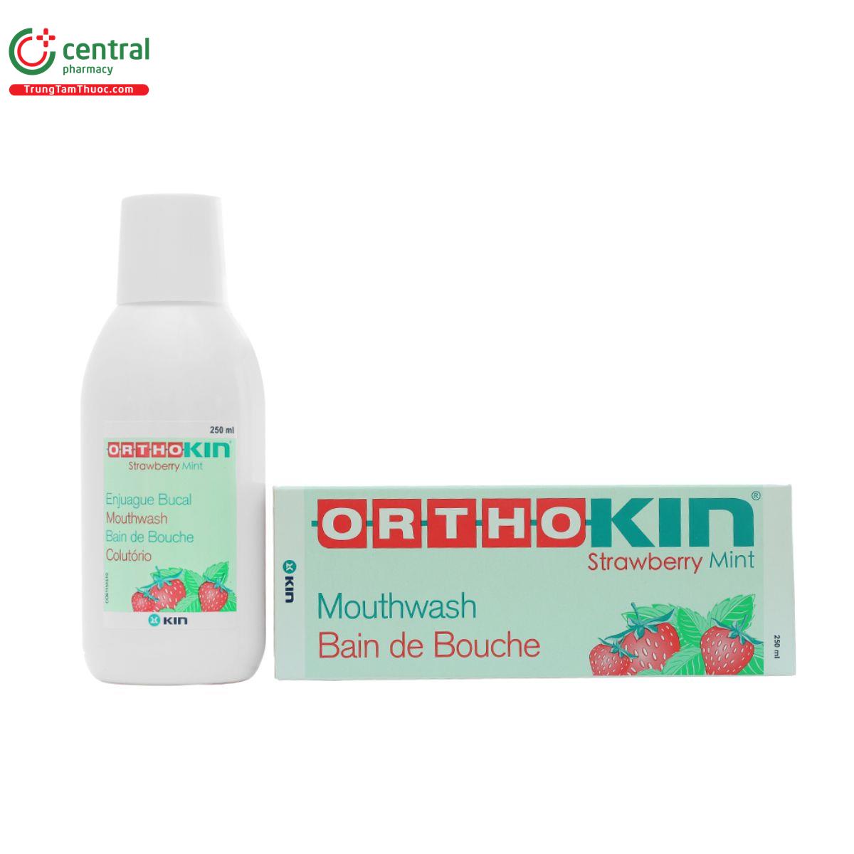 Nước súc miệng Ortho-Kin Strawberry Mint sạch mảng bám, ngừa râu răng