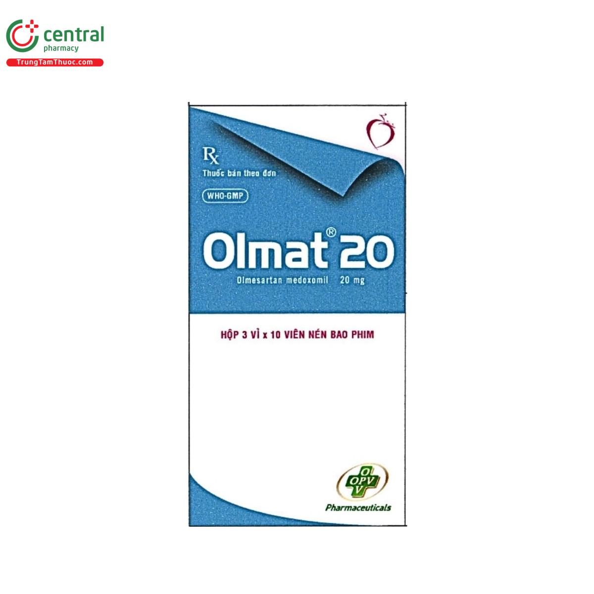 Olmat 20 - Thuốc đối kháng thụ thể angiotensin II trị tăng huyết áp