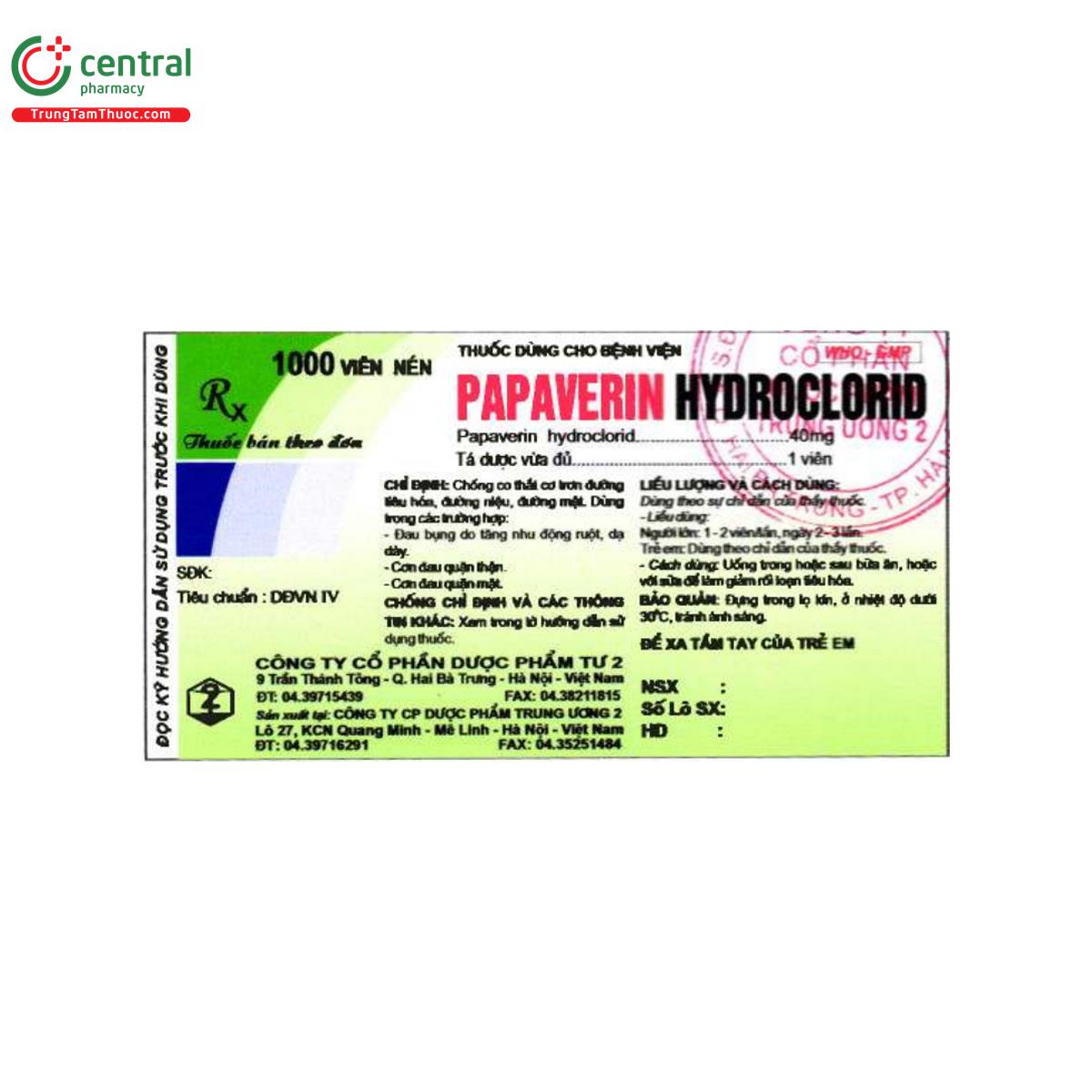 Papaverin hydroclorid 40mg Dopharma chống co thắt cơ trơn đường tiêu hóa