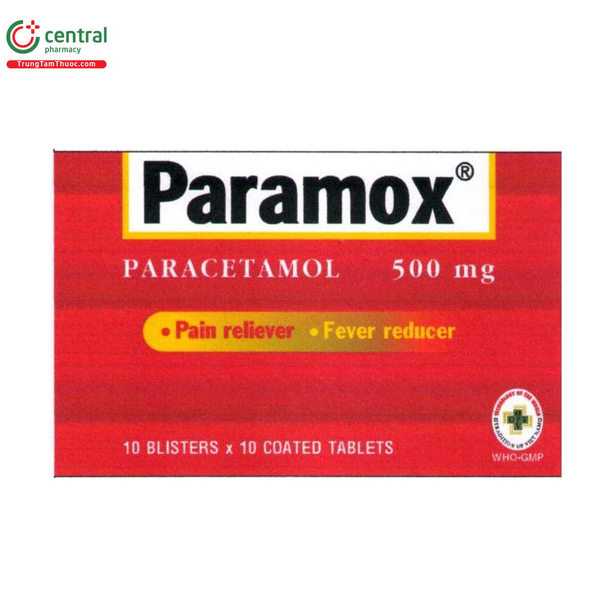 Thuốc Paramox 500mg hạ sốt và giảm đau từ nhẹ đến trung bình
