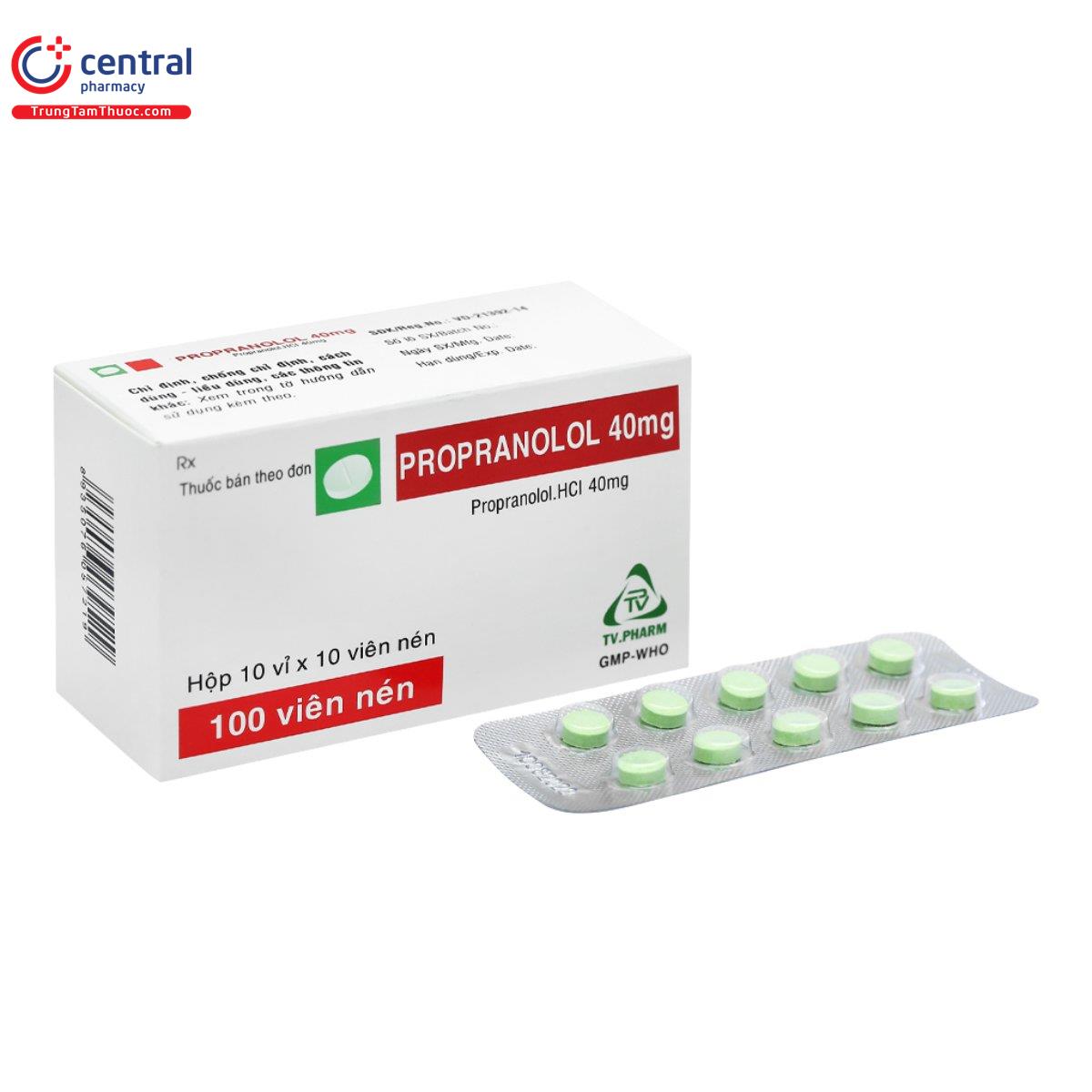 Thuốc ức chế beta-adrenergic Propranolol TV.Pharm 40mg hạ huyết áp