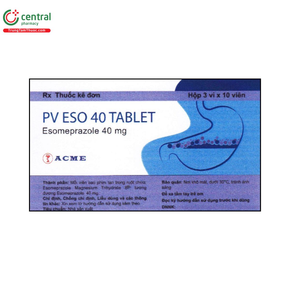 Thuốc Pv Eso 40 Tablet giảm acid dạ dày, điều trị GERD, loét dạ dày