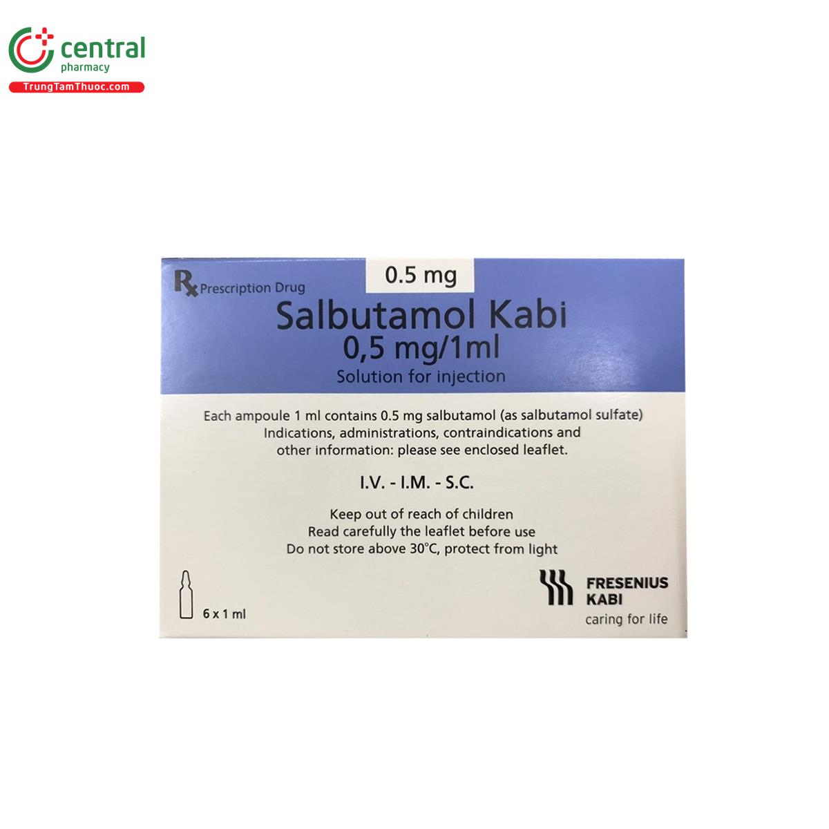 Thuốc Salbutamol Kabi 0,5mg/1ml điều trị hen và bệnh phổi tắc nghẽn mạn ...