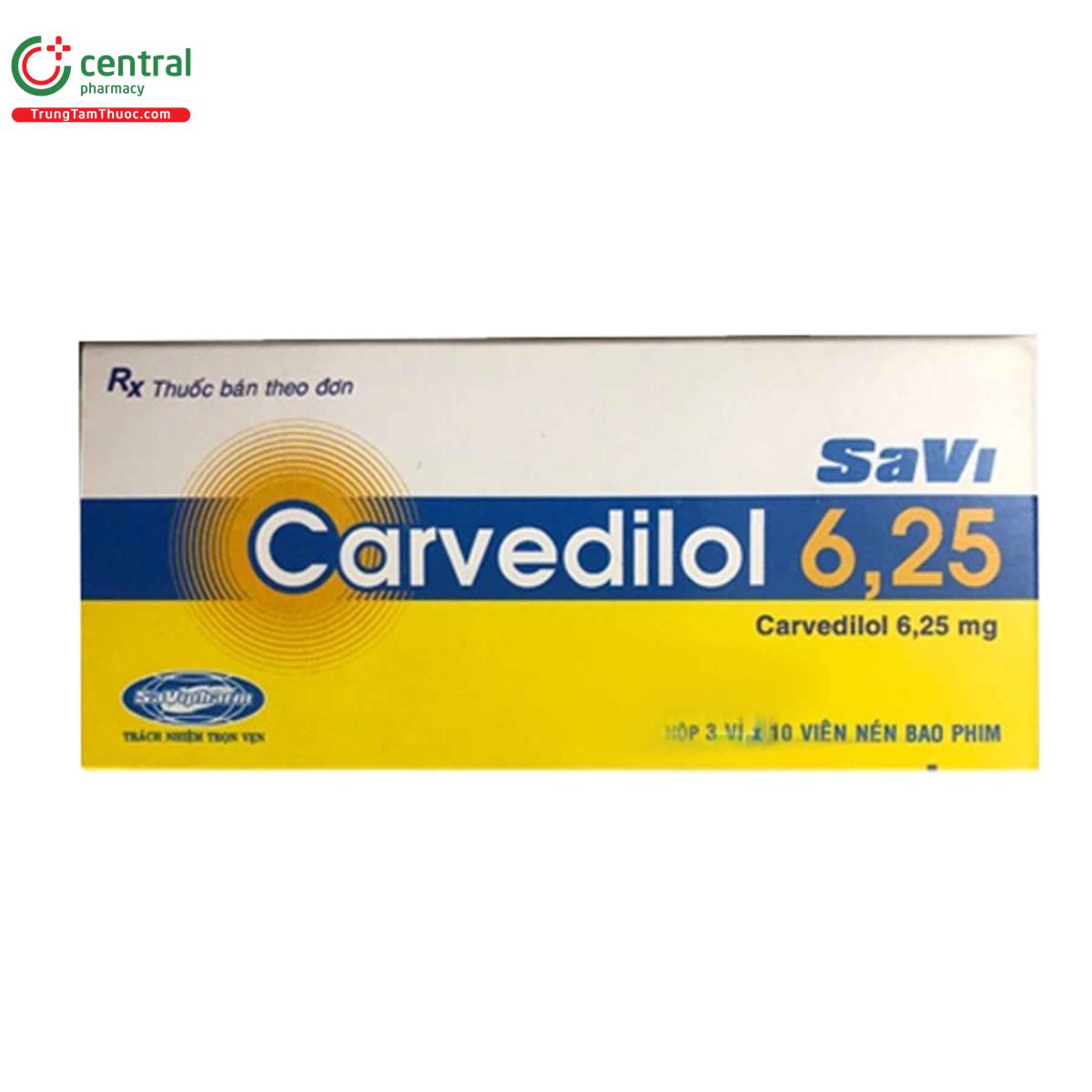 Thuốc SaVi Carvedilol 6.25 điều trị tăng huyết áp-Hộp 3 vỉ x 10 viên