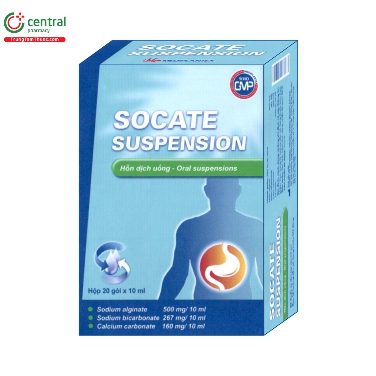 Thuốc Socate Suspension giảm triệu chứng trào ngược dạ dày-thực quản