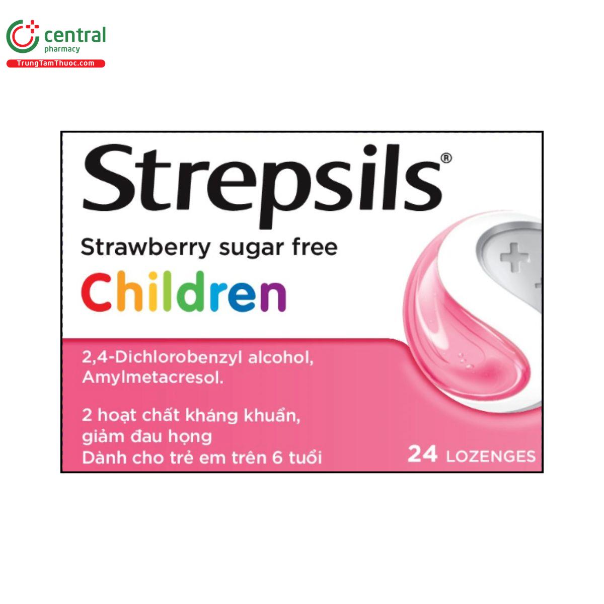 Thuốc Strepsils Strawberry Sugar Free Children giảm đau họng, kháng khuẩn