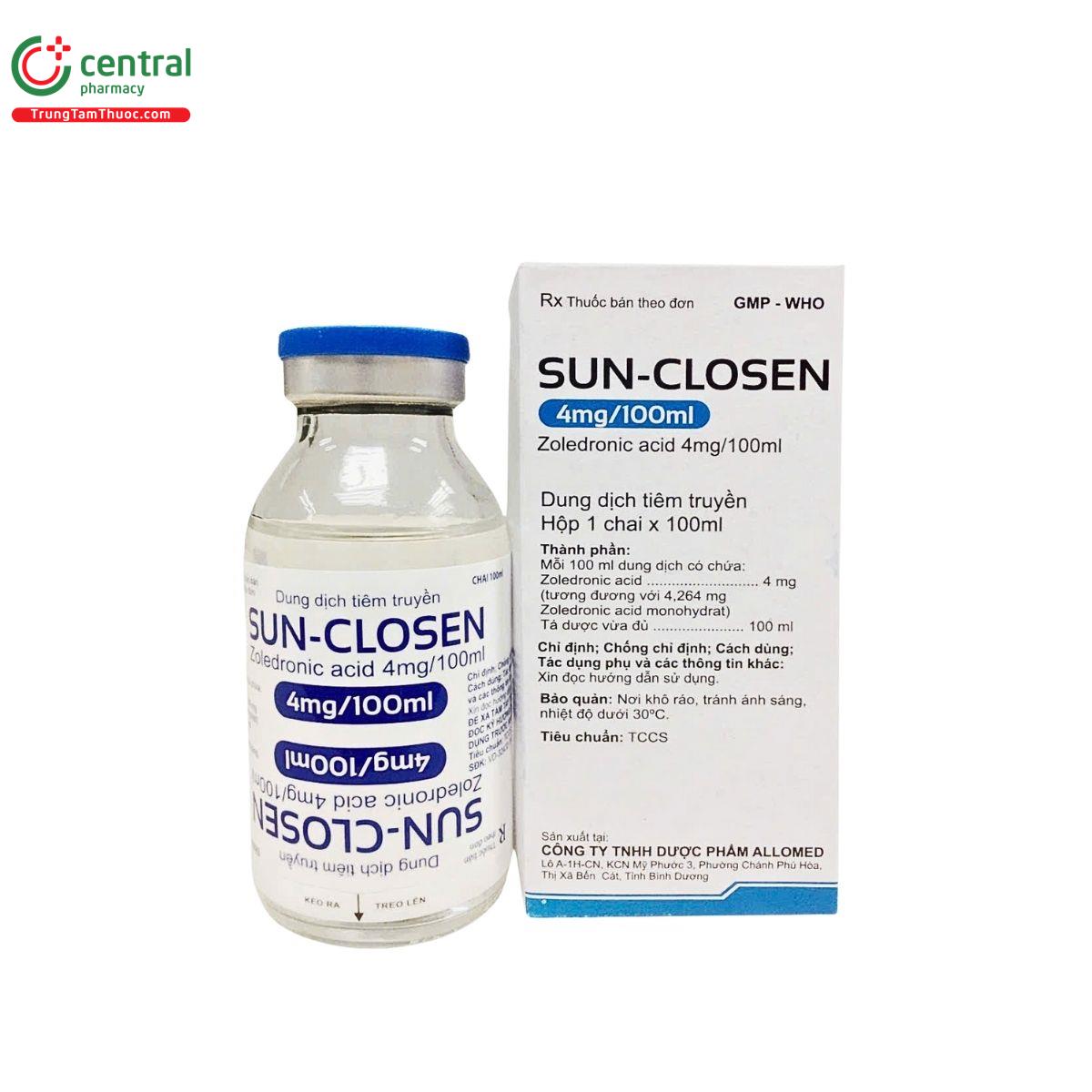 Thuốc Sun-Closen 4mg/100ml điều trị di căn xương, tăng canxi máu ác tính