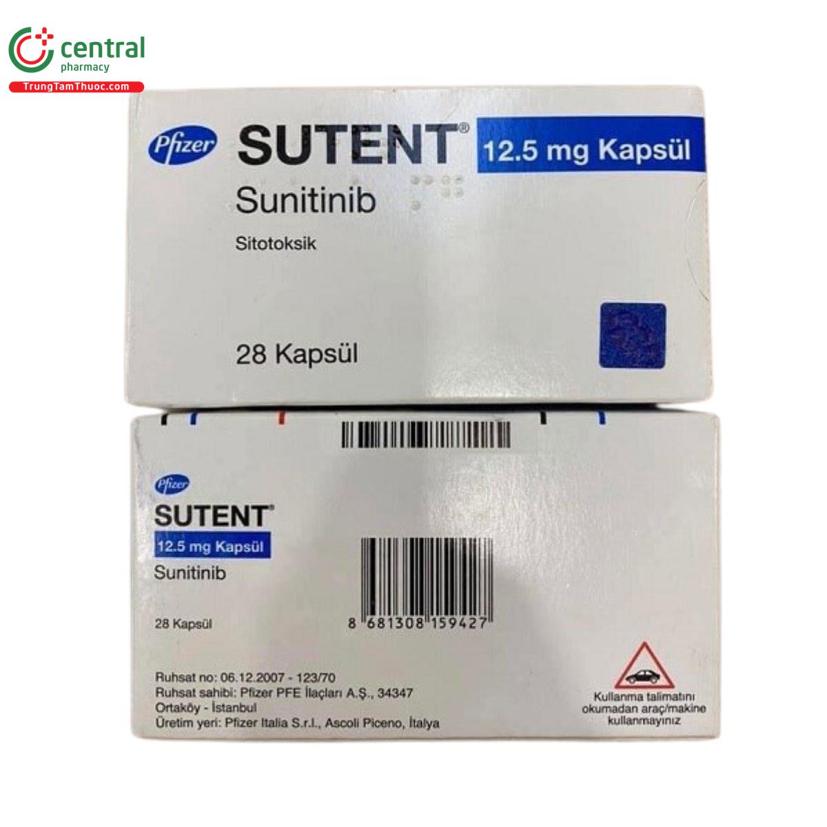 Thuốc Sutent 12.5mg Sunitinib điều trị ung thư biểu mô tế bào thận, u ...