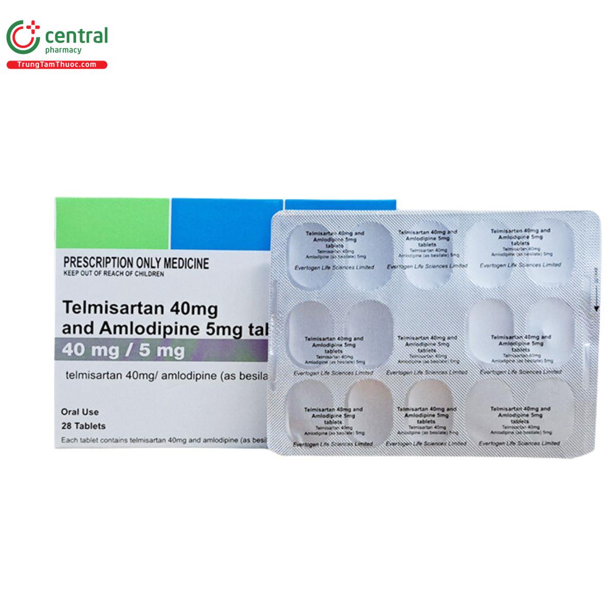 Thuốc Telmisartan 40mg and Amlodipine 5mg tablets Evertogen trị tăng ...