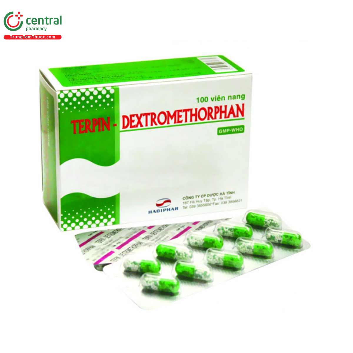 Thuốc Terpin Dextromethorphan Hardiphar hộp 100 viên trị ho, giảm đờm