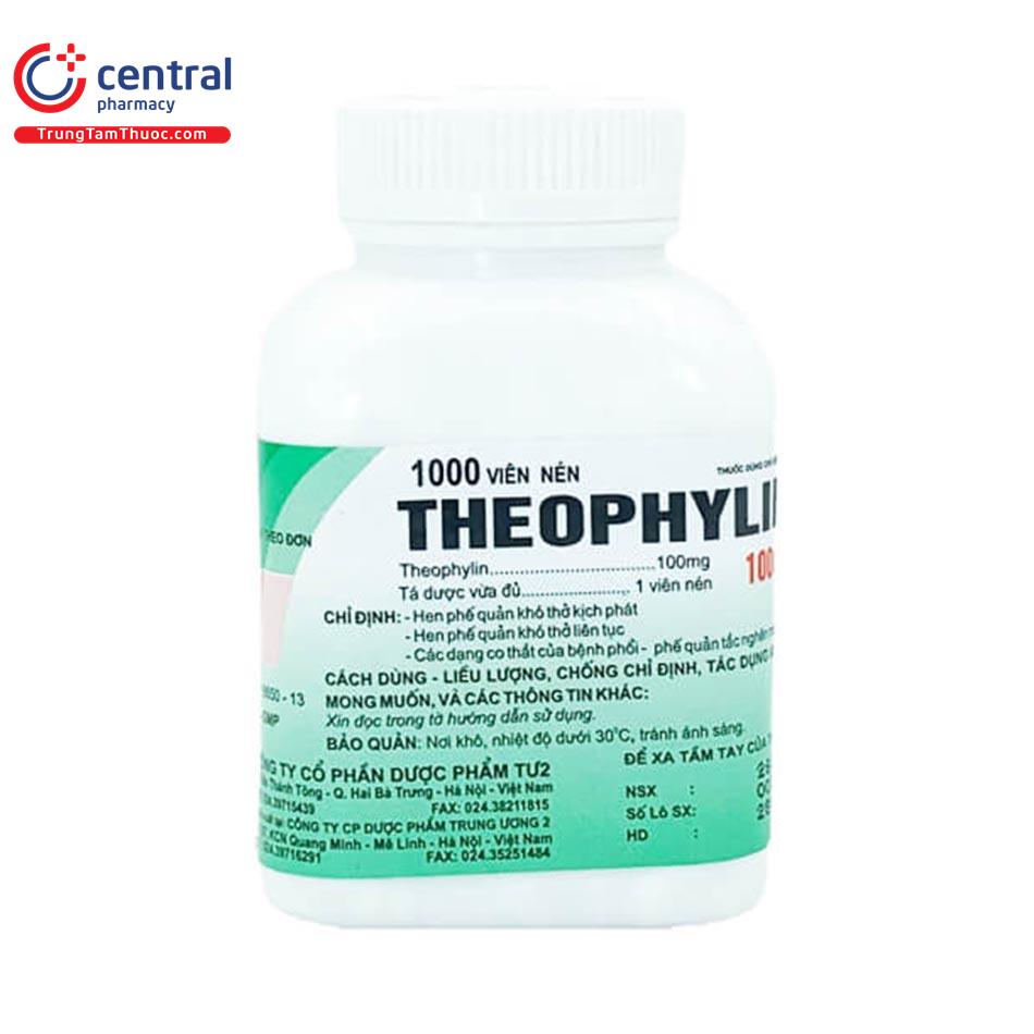 Thuốc Theophylin 100mg (lọ 1000 viên) Dược TW2: thuốc giãn phế quản