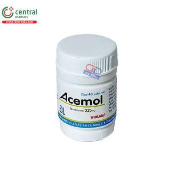 Thuốc Acemol 325mg Chai 40 viên giúp giảm đau, hạ sốt vừa và nhẹ