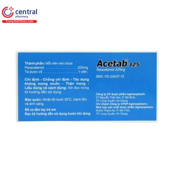 Thuốc ACETAB 325 - Giảm đau nhanh, hạ sốt hiệu quả, tính an toàn cao