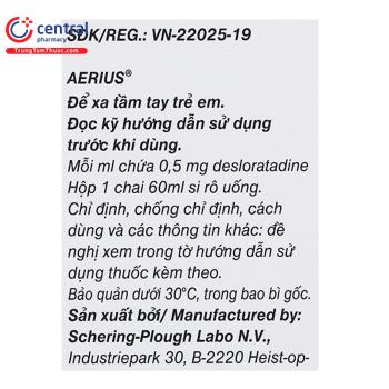 [CHÍNH HÃNG] Thuốc Aerius 0,5mg/ml - Thuốc tác dụng chống dị ứng