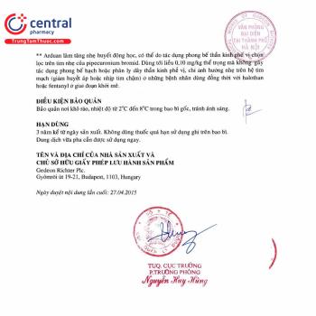 [CHÍNH HÃNG] Thuốc Arduan 4mg - Thuốc có tác dụng gây tê, gây mê