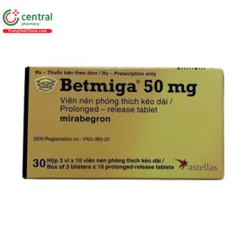 Thuốc Betmiga 50 mg - điều trị hội chứng bàng quang tăng hoạt (OAB)