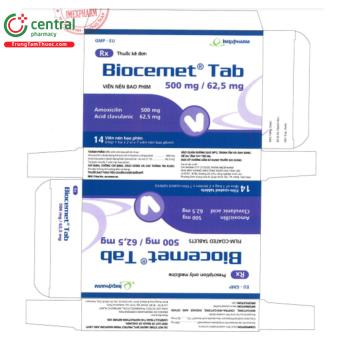 [CHÍNH HÃNG] Thuốc Biocemet Tab 500mg/62,5mg-trị các bệnh nhiễm khuẩn