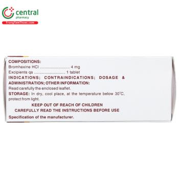 Thuốc Bromhexin 4mg Dược Phẩm 3/2 - tan đàm trong bệnh lý hô hấp