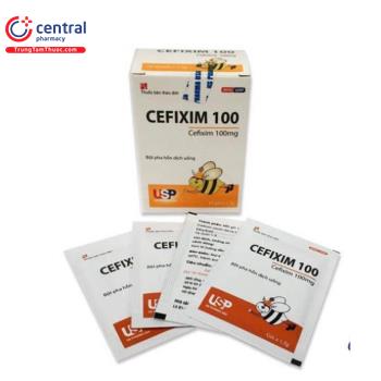 Thuốc Cefixim 100 USP Pharma bột pha hỗn dịch uống trị nhiễm khuẩn