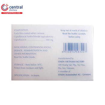 Thuốc Ciprofloxacin Stada 500mg (Hộp 10 vỉ x 10 viên) - Thuốc điều trị ...