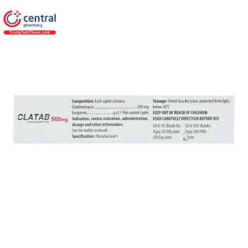 [CHÍNH HÃNG] Thuốc Clatab 500mg (Hộp 2 vỉ): chỉ định, lưu ý khi dùng