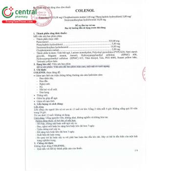 Thuốc Colenol giảm triệu chứng cảm cúm, hạ sốt, giảm ho