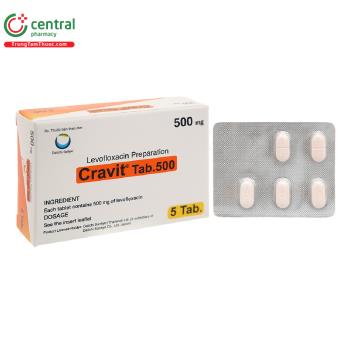 Thuốc Cravit Tab 500 chứa Levofloxacin 500mg- điều trị nhiễm khuẩn