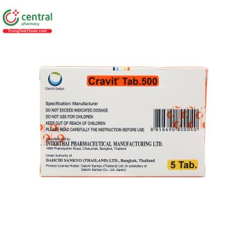 Thuốc Cravit Tab 500 chứa Levofloxacin 500mg- điều trị nhiễm khuẩn