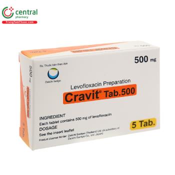 Thuốc Cravit Tab 500 chứa Levofloxacin 500mg- điều trị nhiễm khuẩn