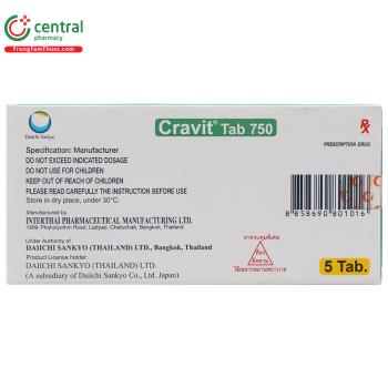Thuốc Cravit Tab 750 Điều trị viêm phổi, nhiễm khuẩn da, viêm bể thận