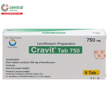 Thuốc Cravit Tab 750 Điều trị viêm phổi, nhiễm khuẩn da, viêm bể thận
