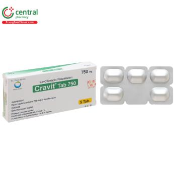 Thuốc Cravit Tab 750 Điều trị viêm phổi, nhiễm khuẩn da, viêm bể thận