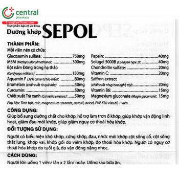 Dưỡng khớp Sepol - Công thức Đông Tây y kết hợp giúp làm trơn khớp