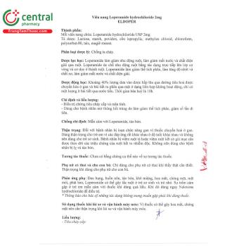 Thuốc Eldoper trị chứng tiêu chảy, chứa Loperamide hydrochloride 2mg