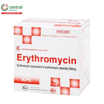 Thuốc Erythromycin 500mg KPC, kháng sinh điều trị nhiễm khuẩn hô hấp